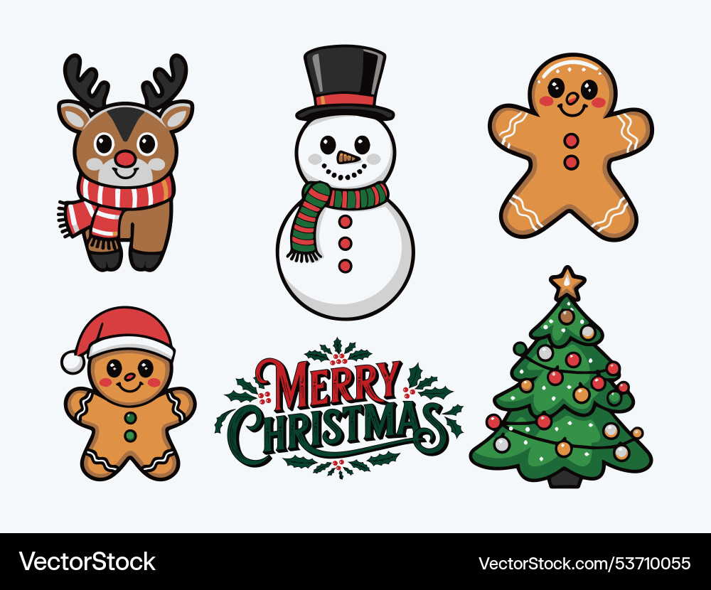 Christmas stickers including a jolly reindeer Vector Image