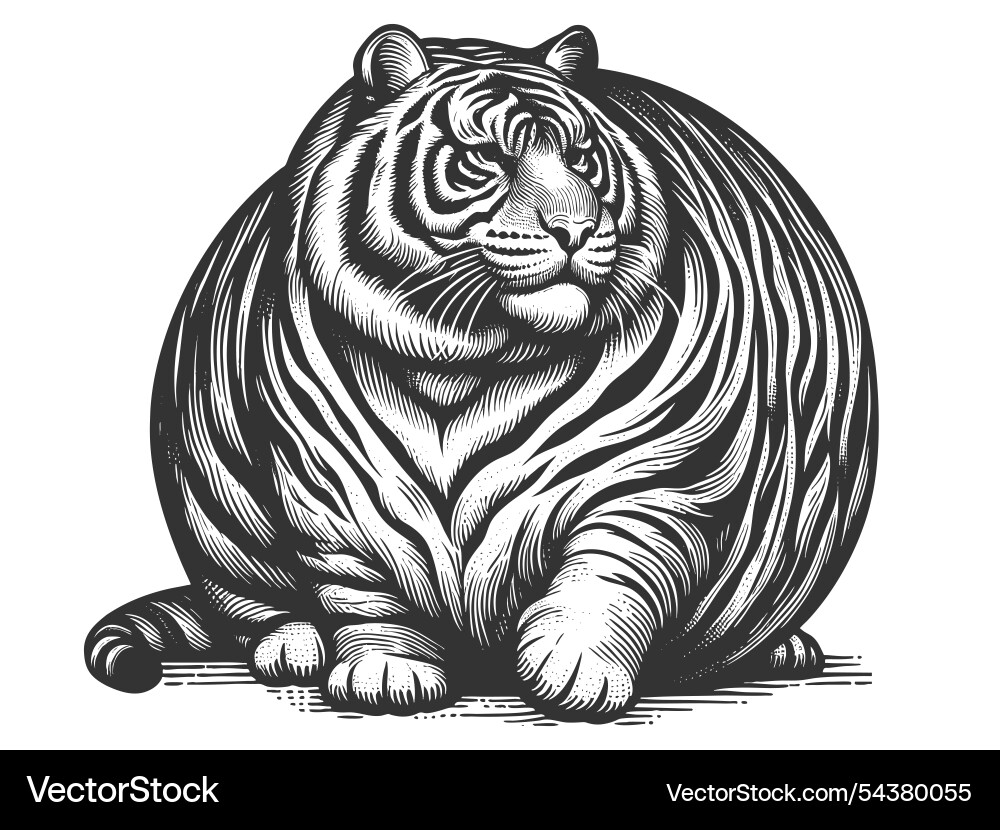 Chubby tiger engraving sketch Royalty Free Vector Image