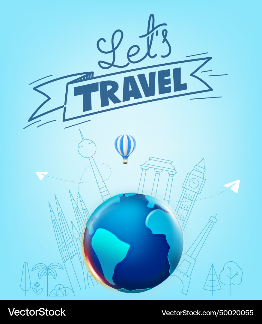 Earth with different travel elements world Vector Image
