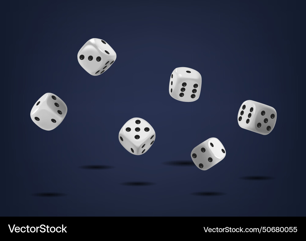 Flying white dice cubes small six-sided objects Vector Image