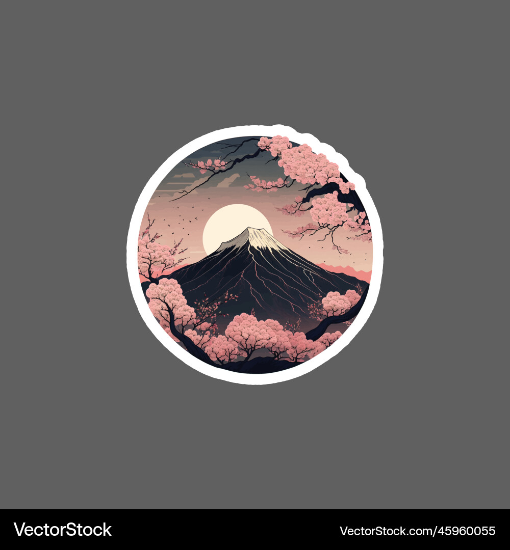 Fuji mountain and sakura sticker Royalty Free Vector Image