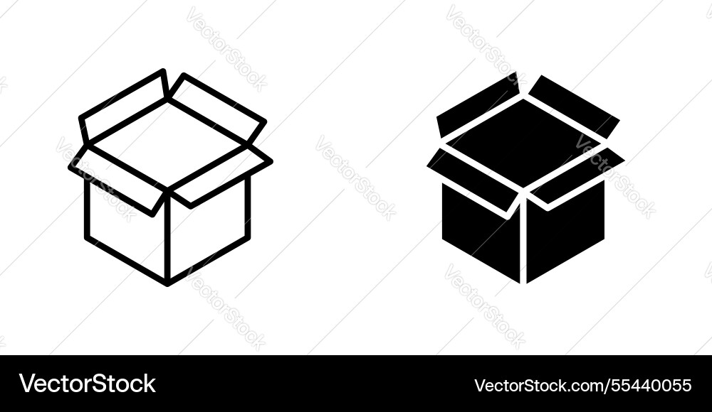 Open box icons stroke line and black solid Vector Image