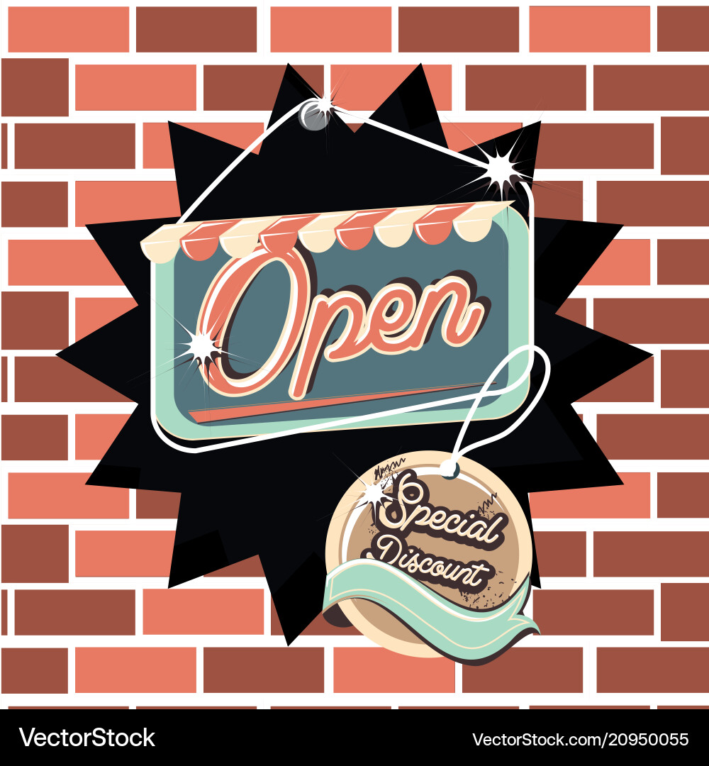 Open label hanging retro style Royalty Free Vector Image