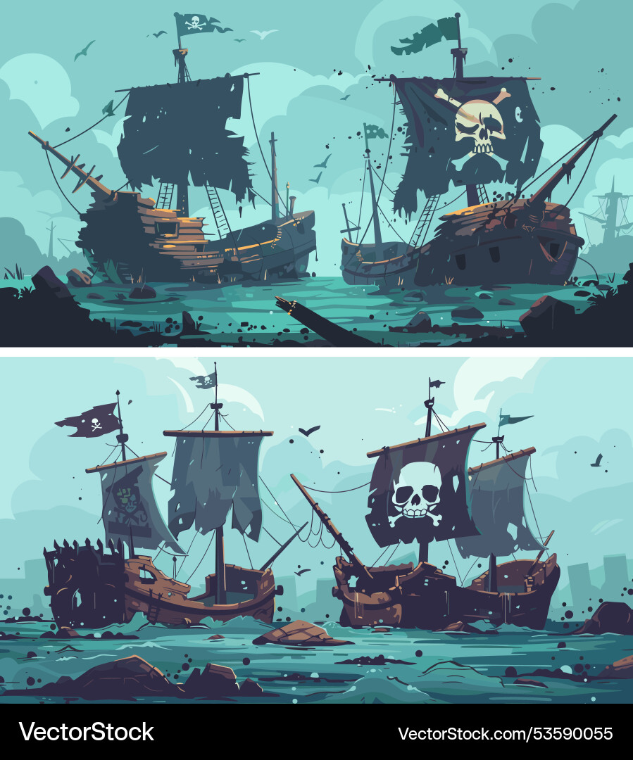 Phantom pirate boats cartoon collection Royalty Free Vector