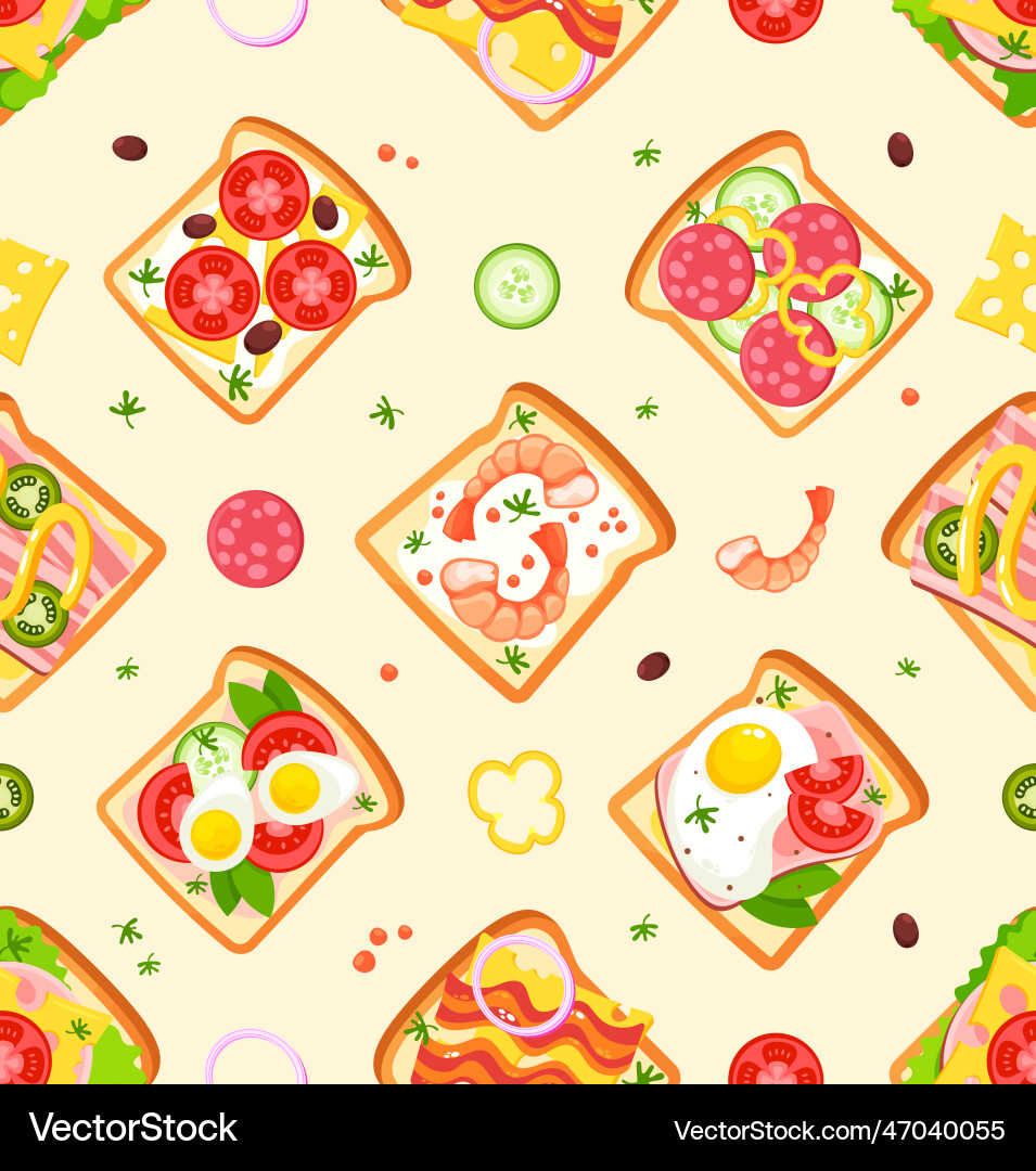 Seamless pattern with sandwiches consists Vector Image