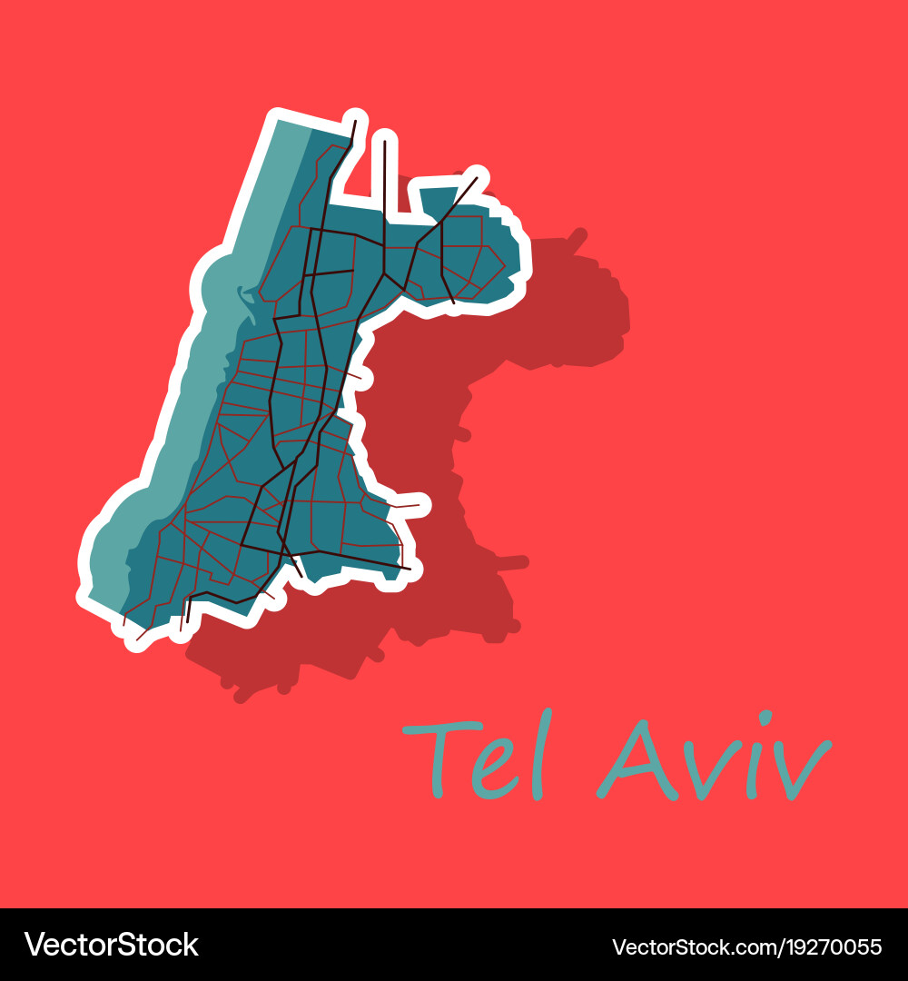 Tel aviv sticker map artprint landmass water Vector Image