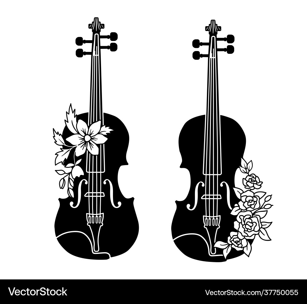 Violin with flowers roses in doodle style Vector Image