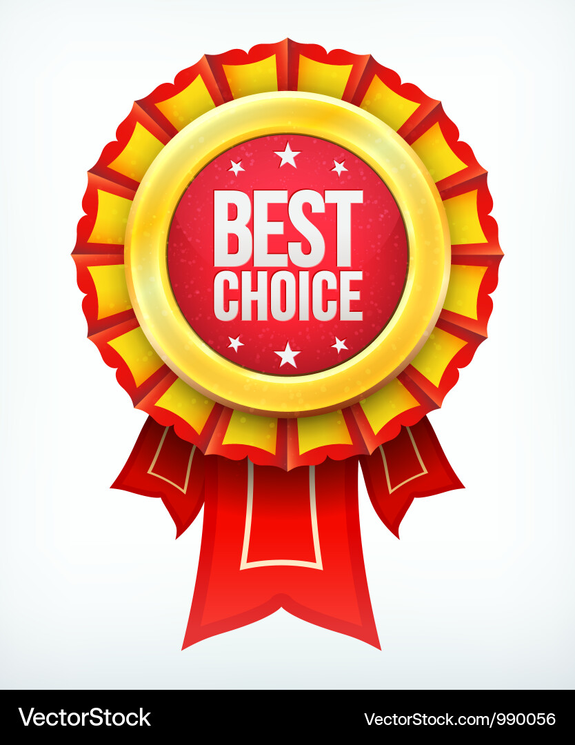 Best choice gold red label with ribbons Royalty Free Vector