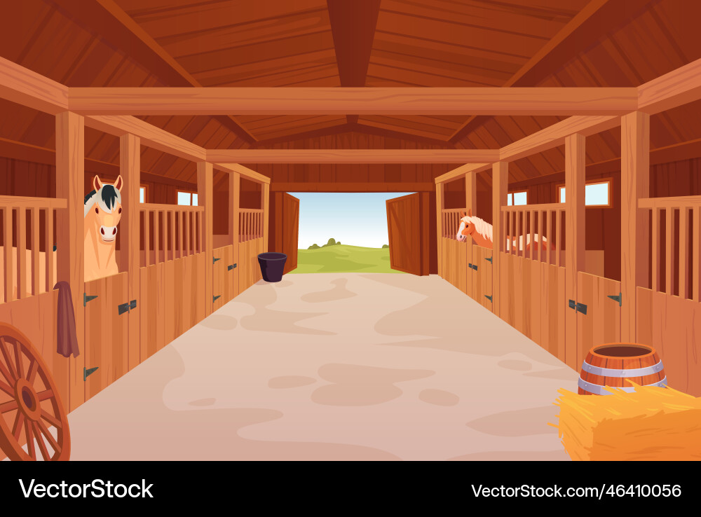 Horses stable cartoon barn inside interior shed Vector Image