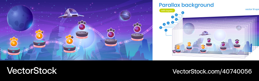 Parallax background with space game level map Vector Image