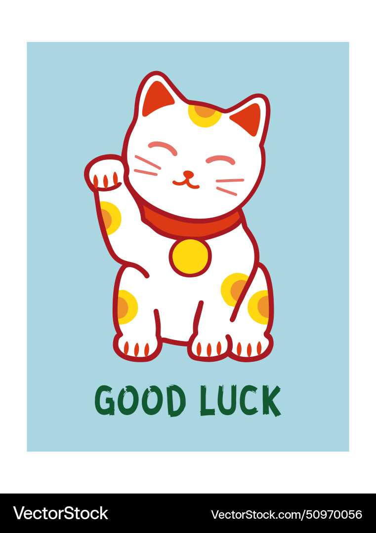 Postcard template with maneki neko japanese cat Vector Image