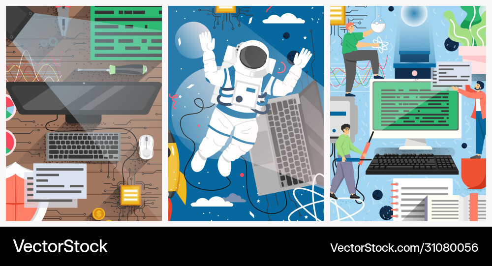 Quantum computing technology poster Royalty Free Vector