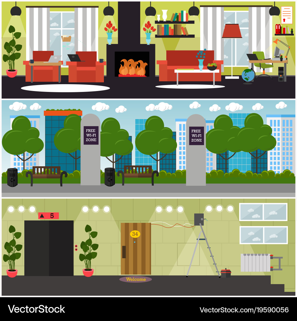 Set of internet interior concept posters Vector Image