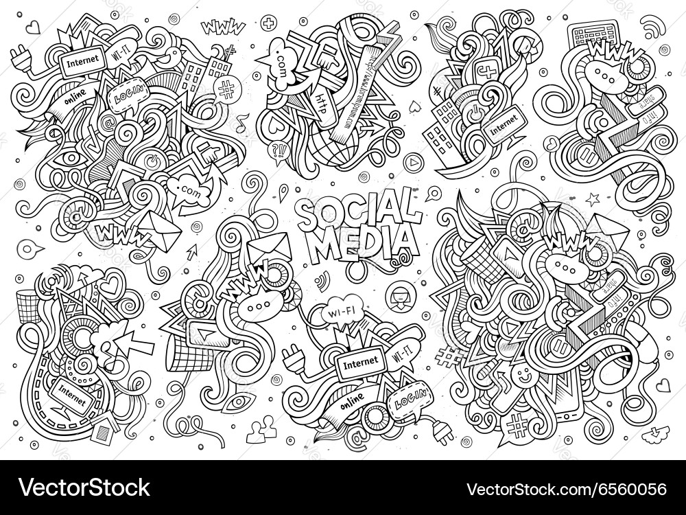 Sketchy hand drawn doodle cartoon set Royalty Free Vector