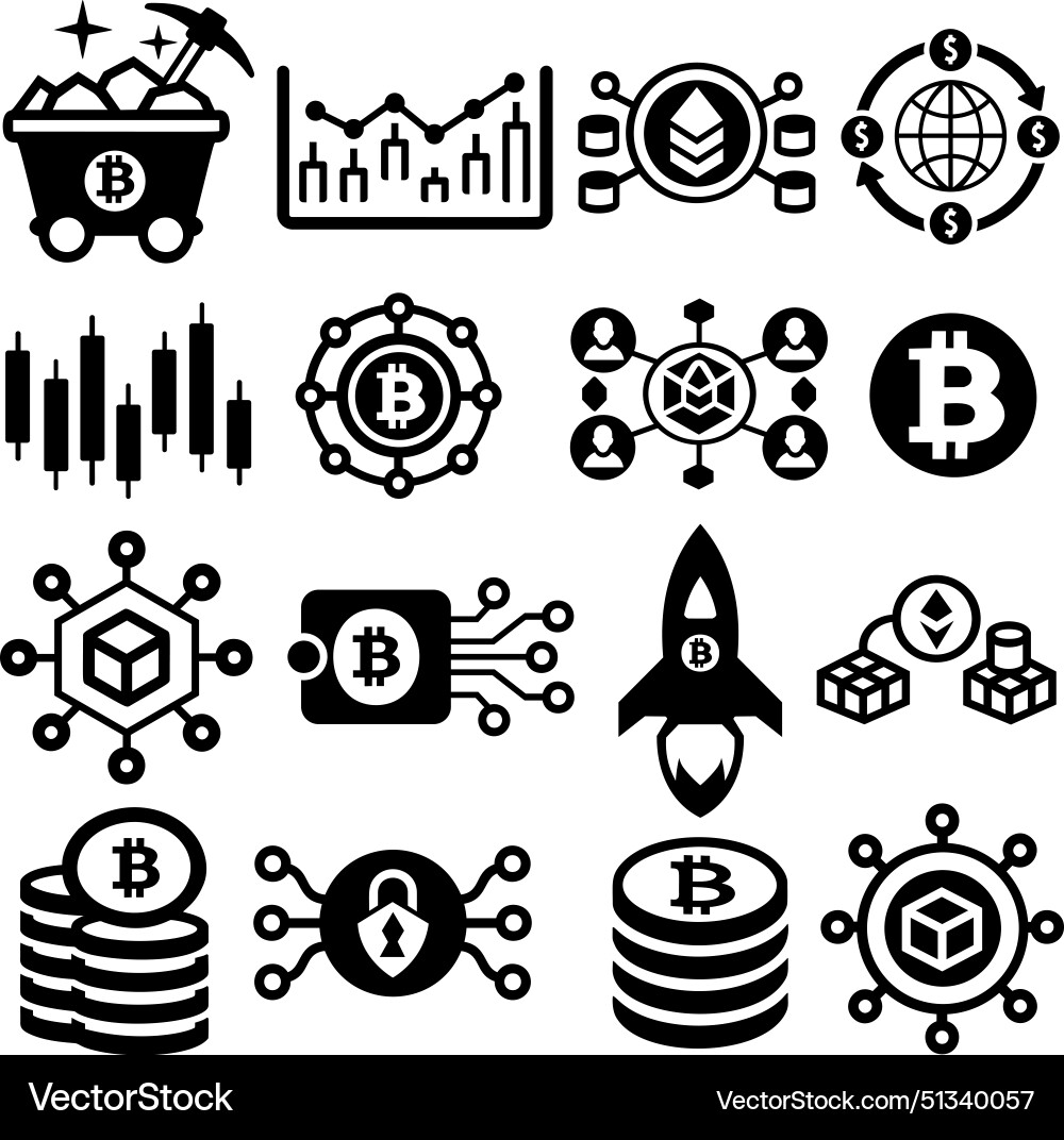 Crypto icon collection in black over white Vector Image