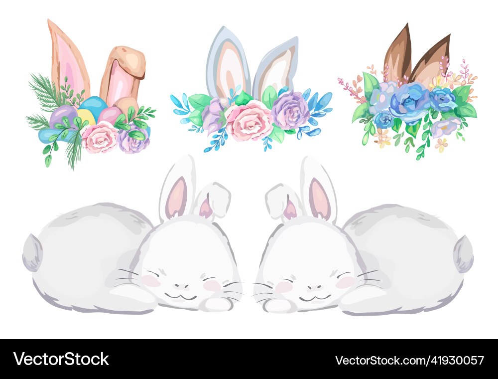 Cute happy easter elements set Royalty Free Vector Image