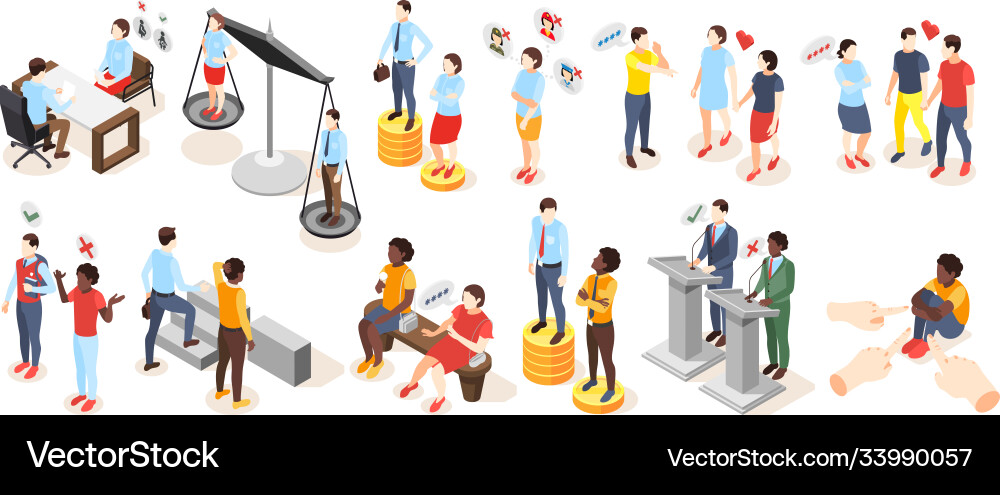 Discrimination isometric icons collection Vector Image