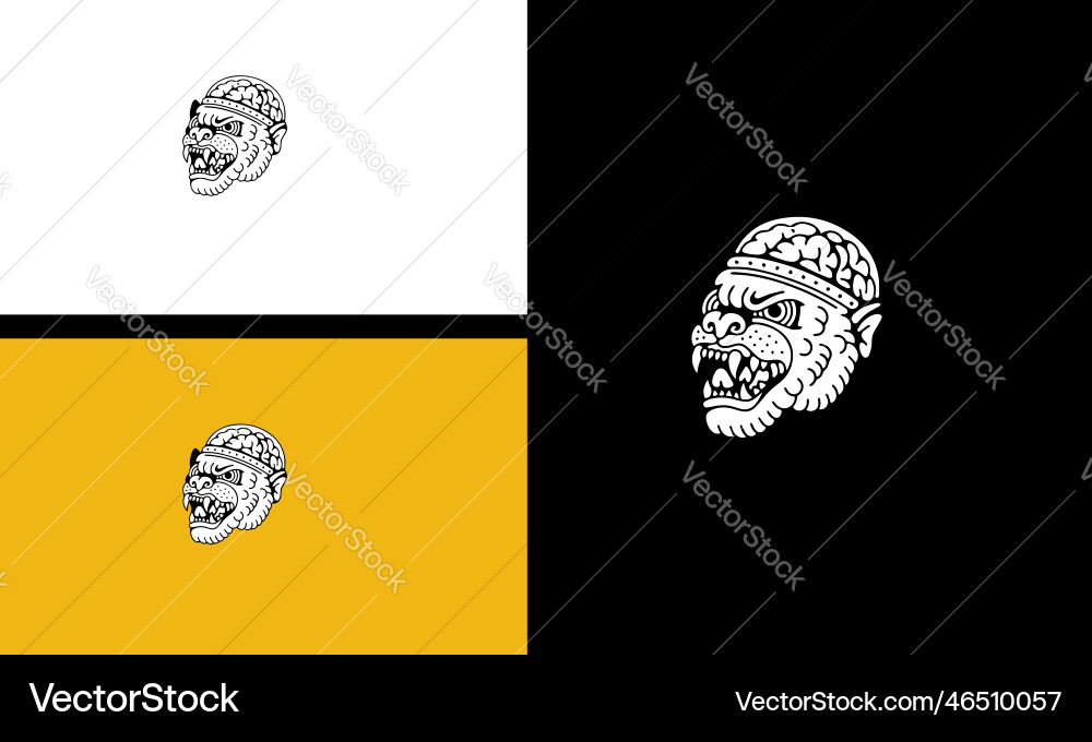 Head tiger and brain line art design Royalty Free Vector