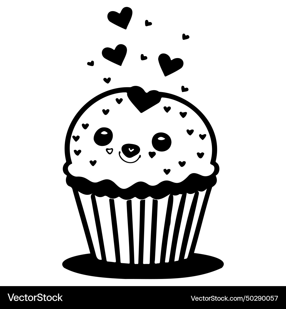 Monoline cute muffin with heart sketch draw Vector Image