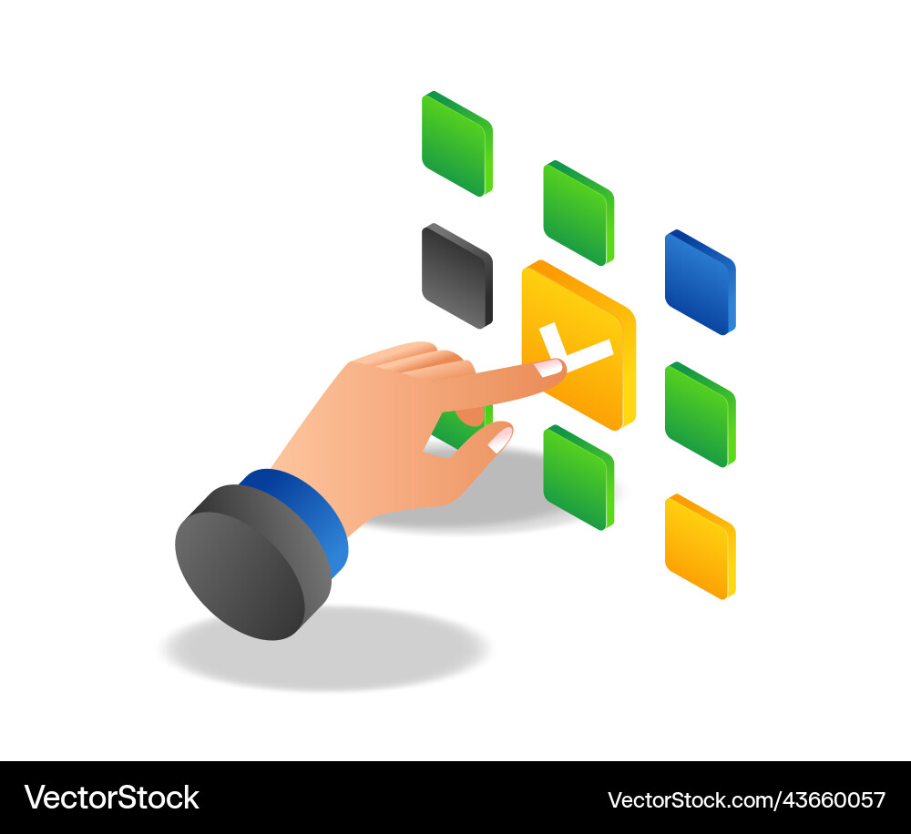 Pressing the check mark in app Royalty Free Vector Image