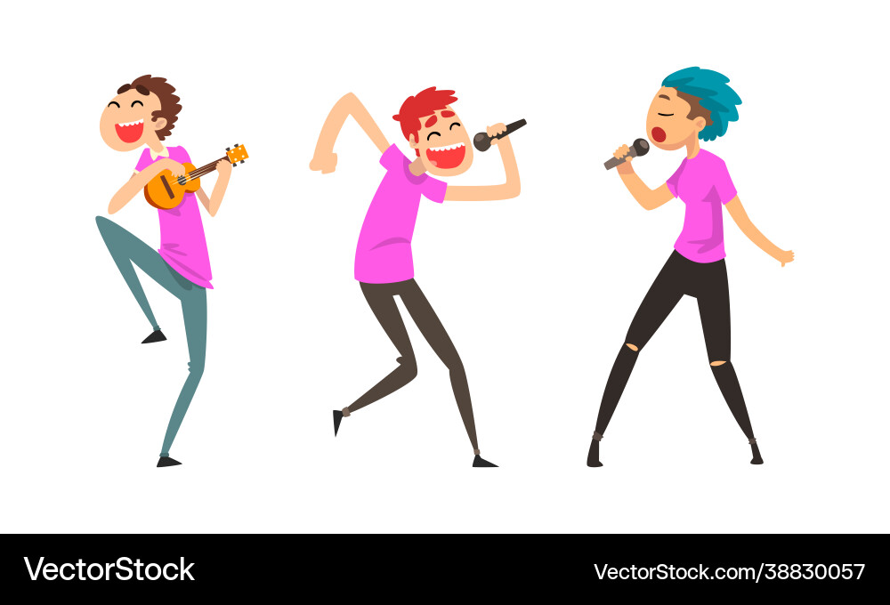 Rock and pop singers with microphone singing Vector Image