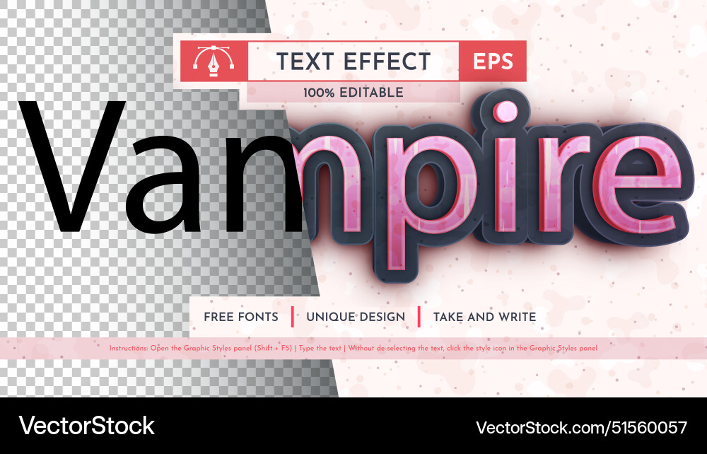 Vampire - editable text effect font style Vector Image