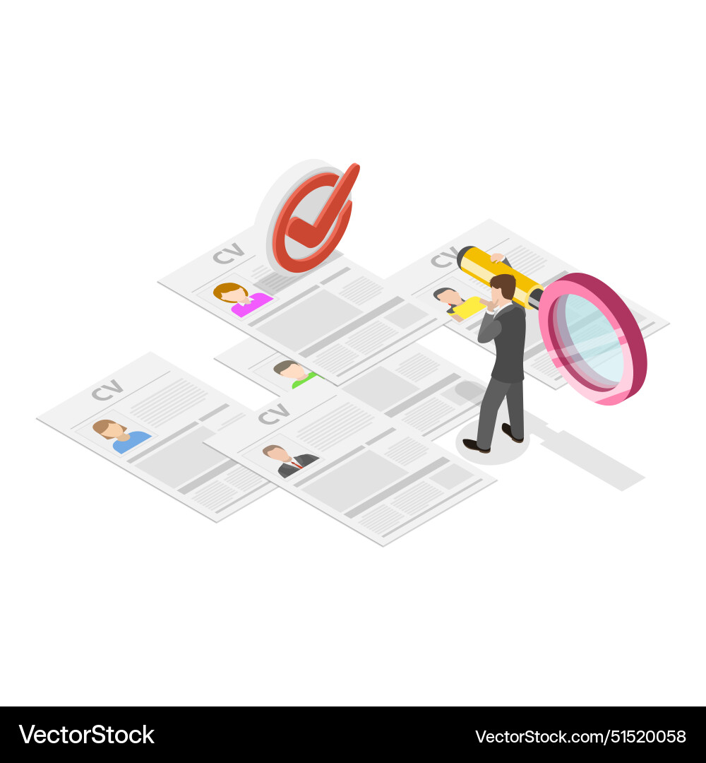 3d isometric flat of hiring process Royalty Free Vector