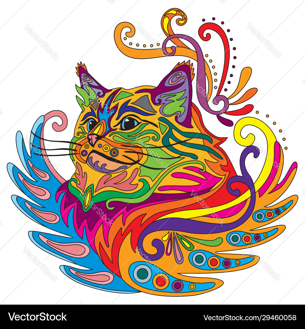 Colorful ornamental cat 5 Royalty Free Vector Image