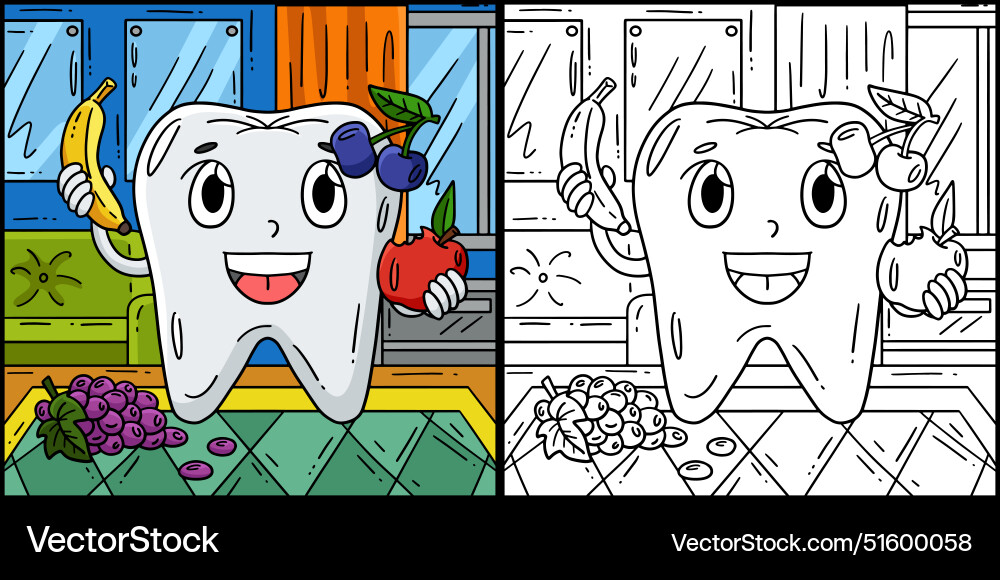 Dental care tooth consuming fruits Royalty Free Vector Image