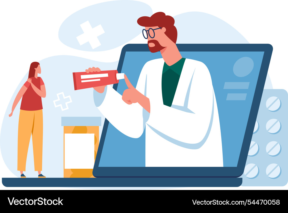 Doctor explaining medicine dosage to patient Vector Image
