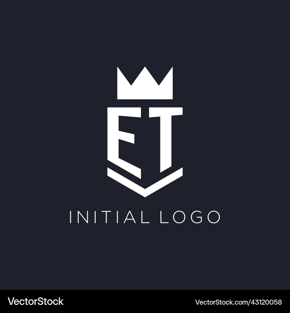Et logo with shield and crown initial monogram Vector Image