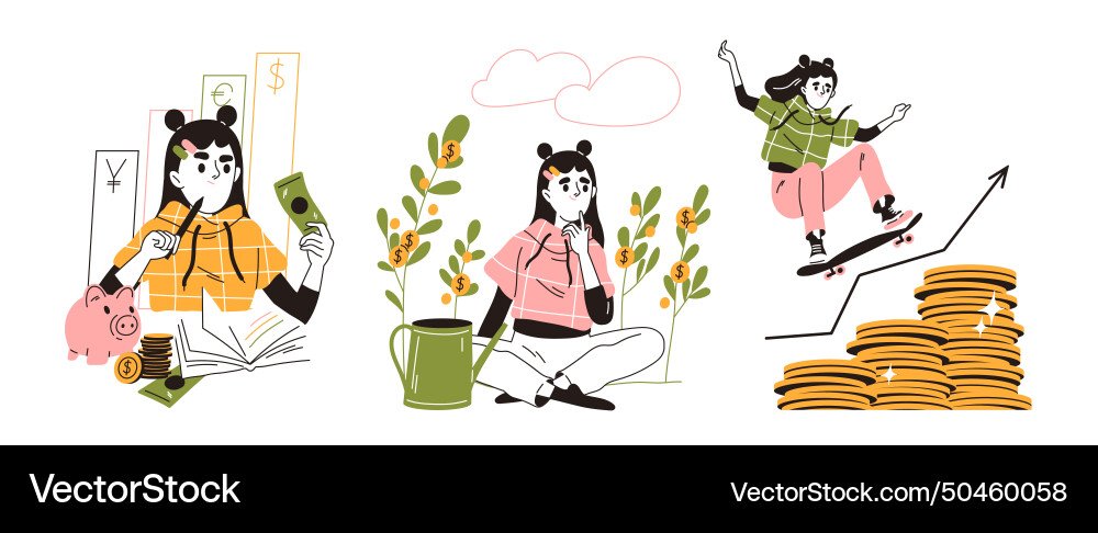 Financial literacy set Royalty Free Vector Image