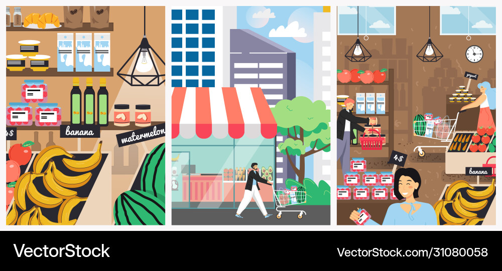Grocery store poster design template set Vector Image