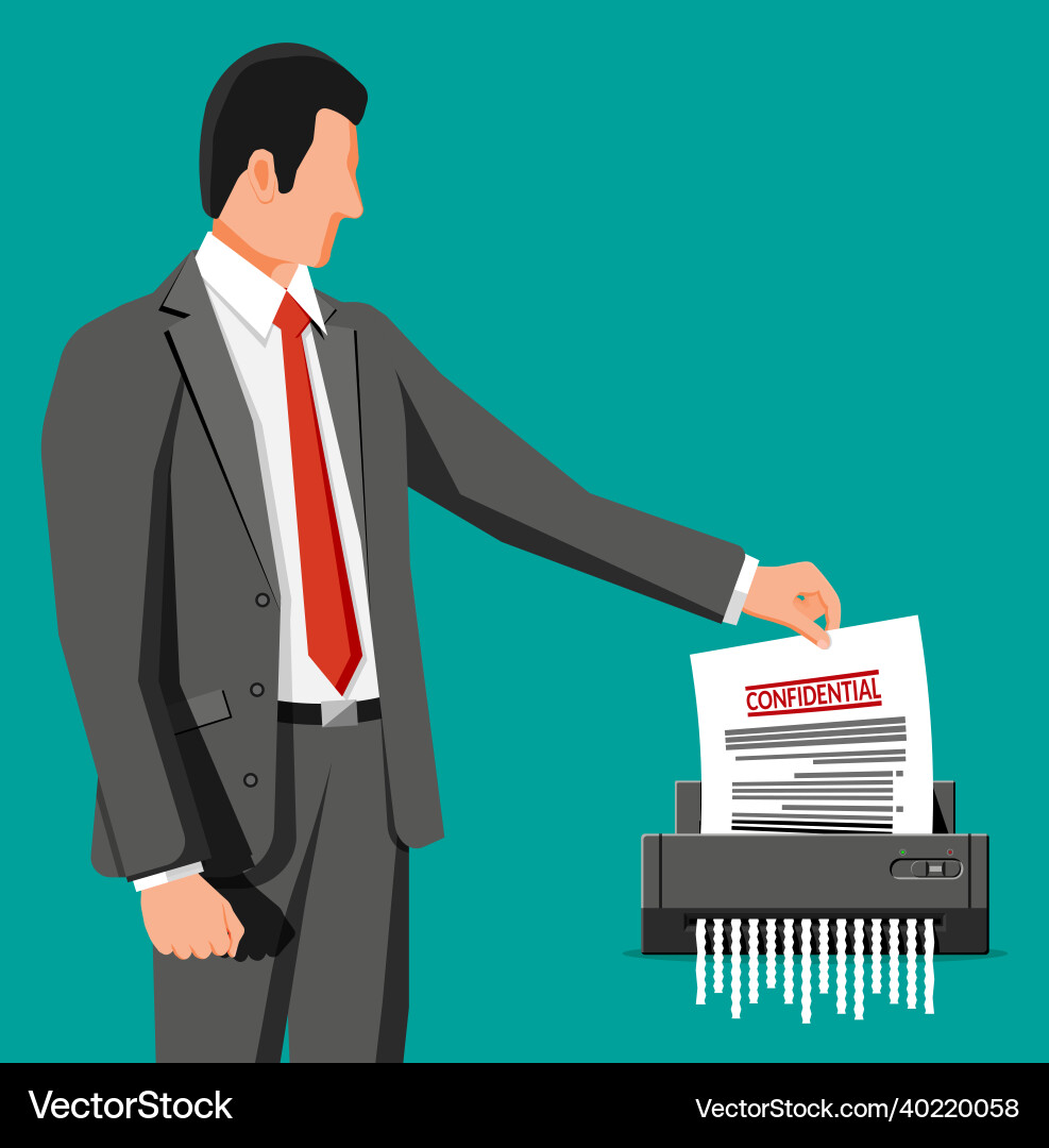 Man office worker shredding documents Royalty Free Vector