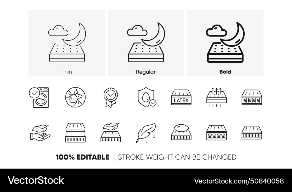 Mattress line icons set breathable memory foam Vector Image