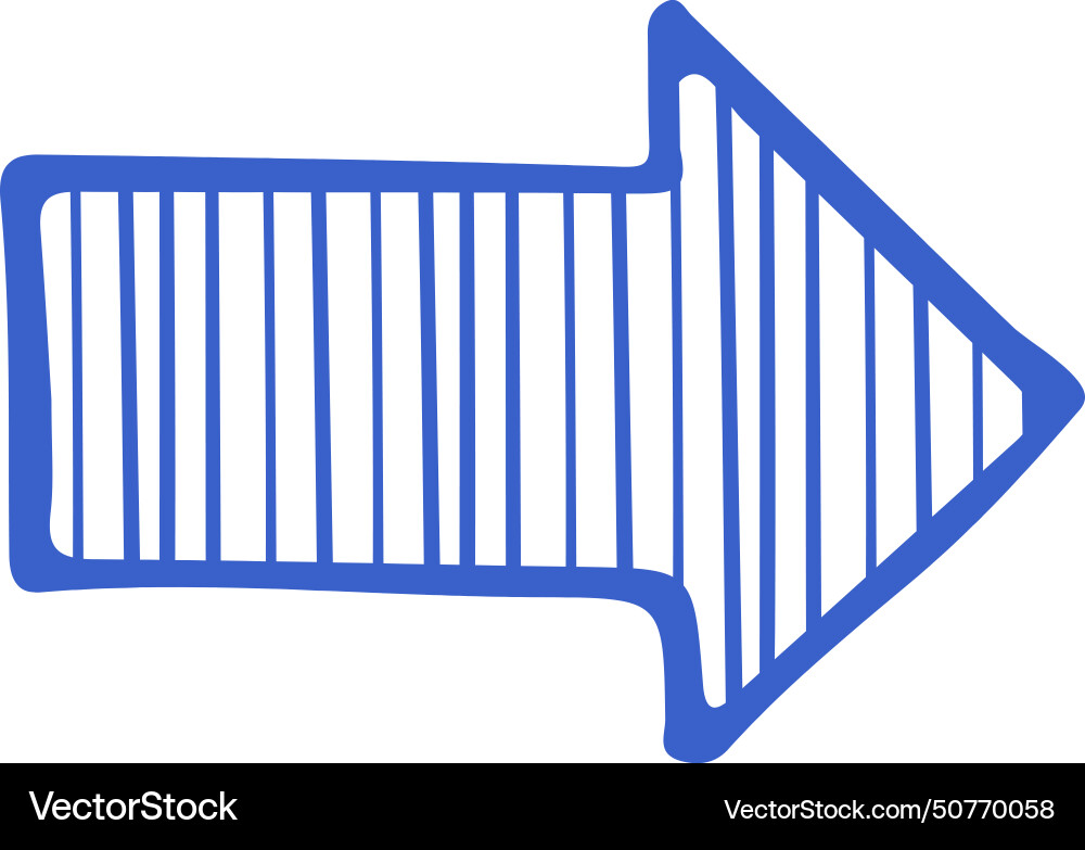 Right arrow doodle blue line direction pointer Vector Image