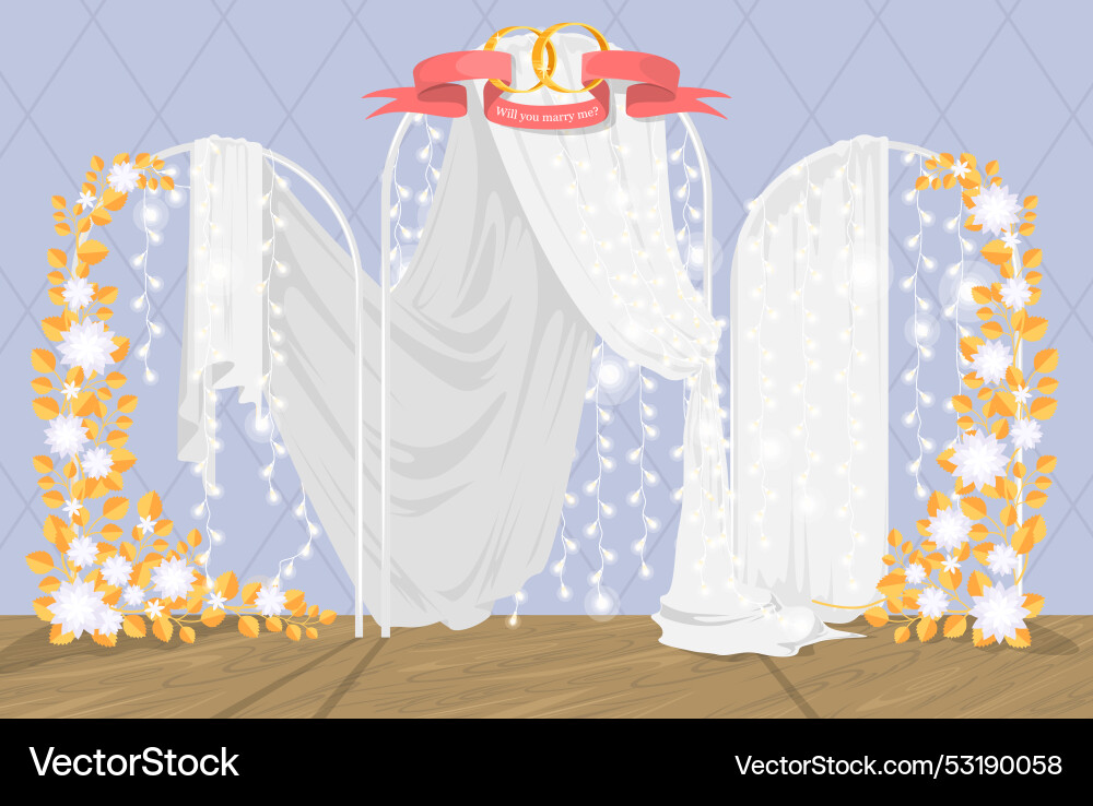 Wedding photo zone with floral arch Royalty Free Vector