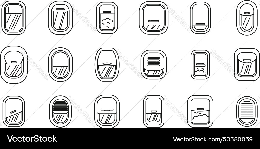 Airplane window icons set outline plane Royalty Free Vector