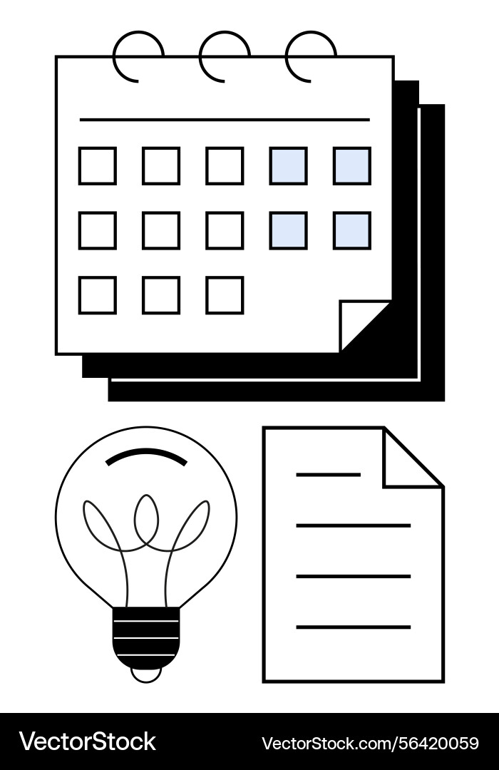Calendar light bulb and document representing Vector Image