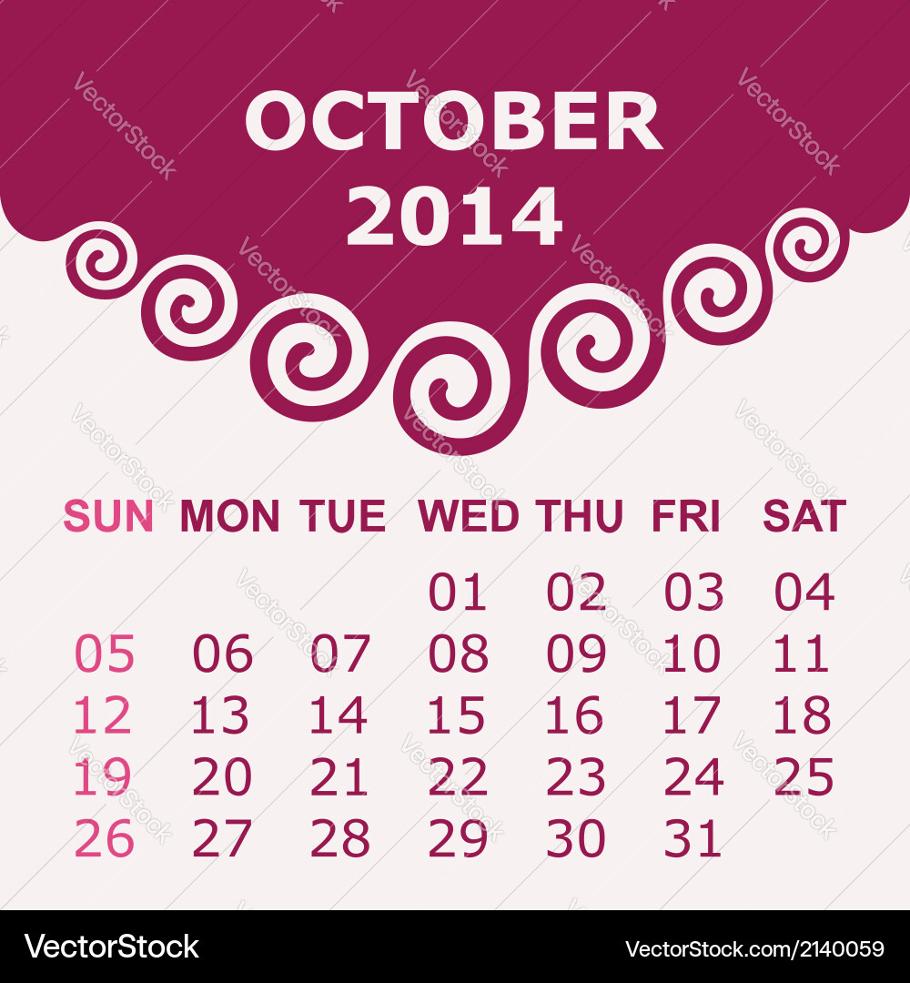 Calendar of with spiral design Royalty Free Vector Image