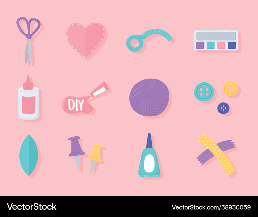 Craft and diy icon set Royalty Free Vector Image