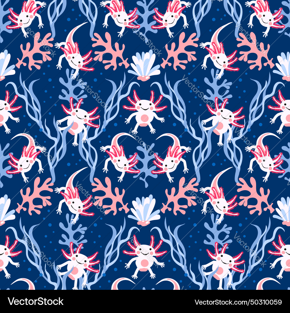 Cute axolotl seamless pattern with underwater Vector Image