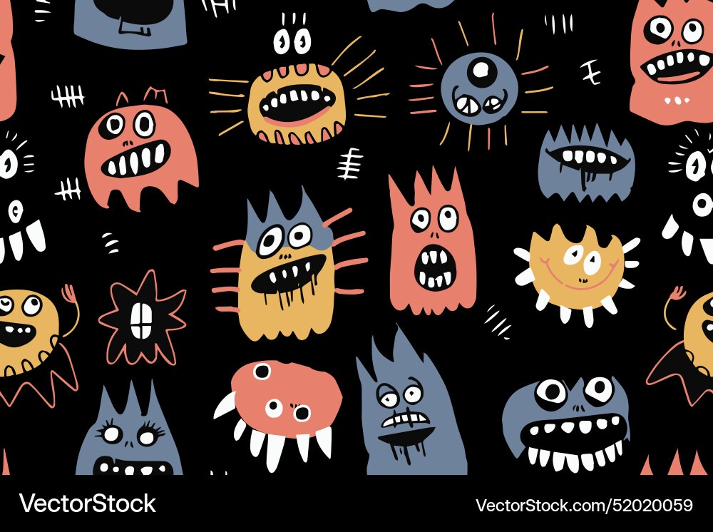 Cute cartoon monsters seamless pattern cosmic Vector Image