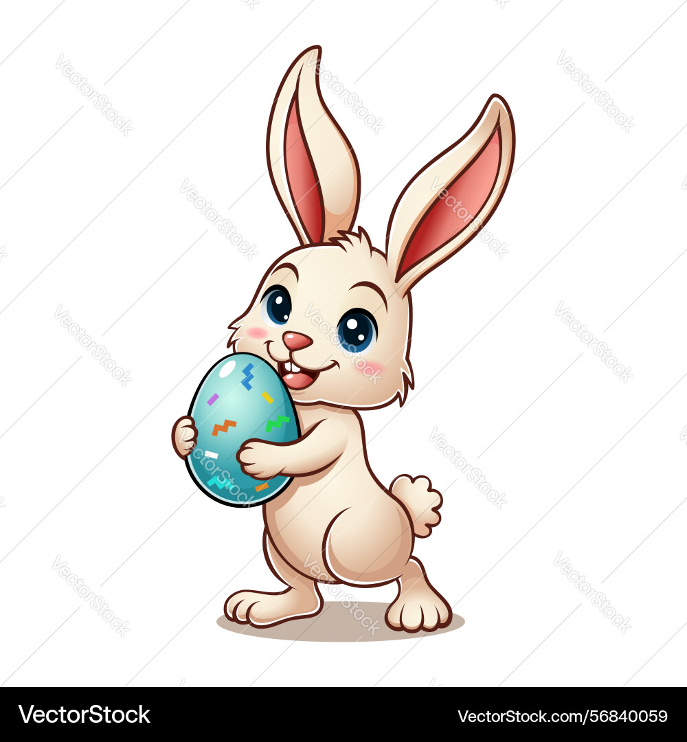Cute easter bunny rabbit holding a big egg Vector Image