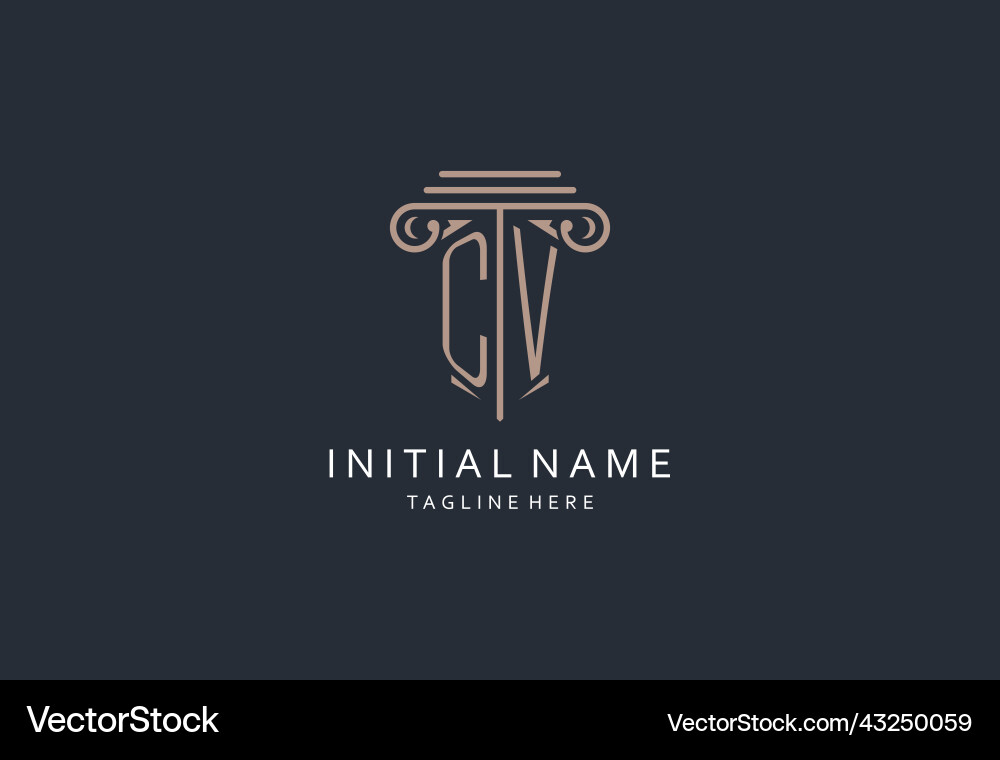 Cv monogram logo with pillar shape icon luxury Vector Image