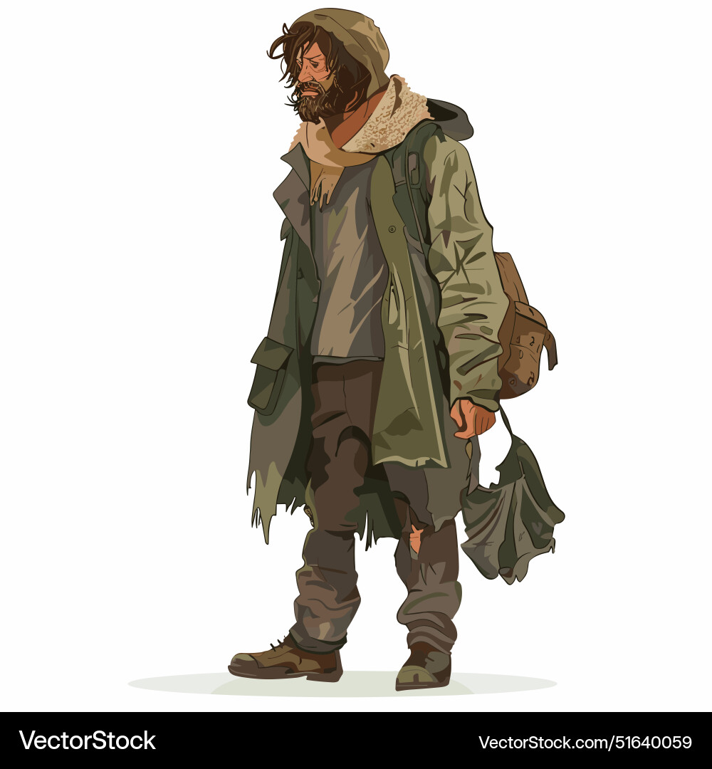 Homeless man walking despair visible slumped Vector Image