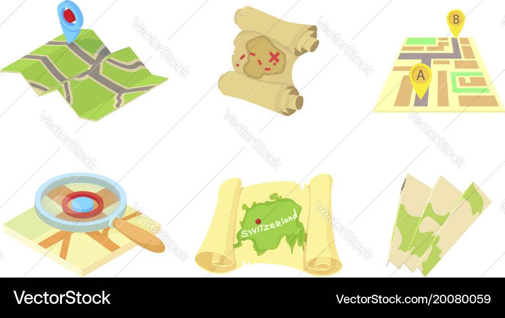 Maps icon set cartoon style Royalty Free Vector Image