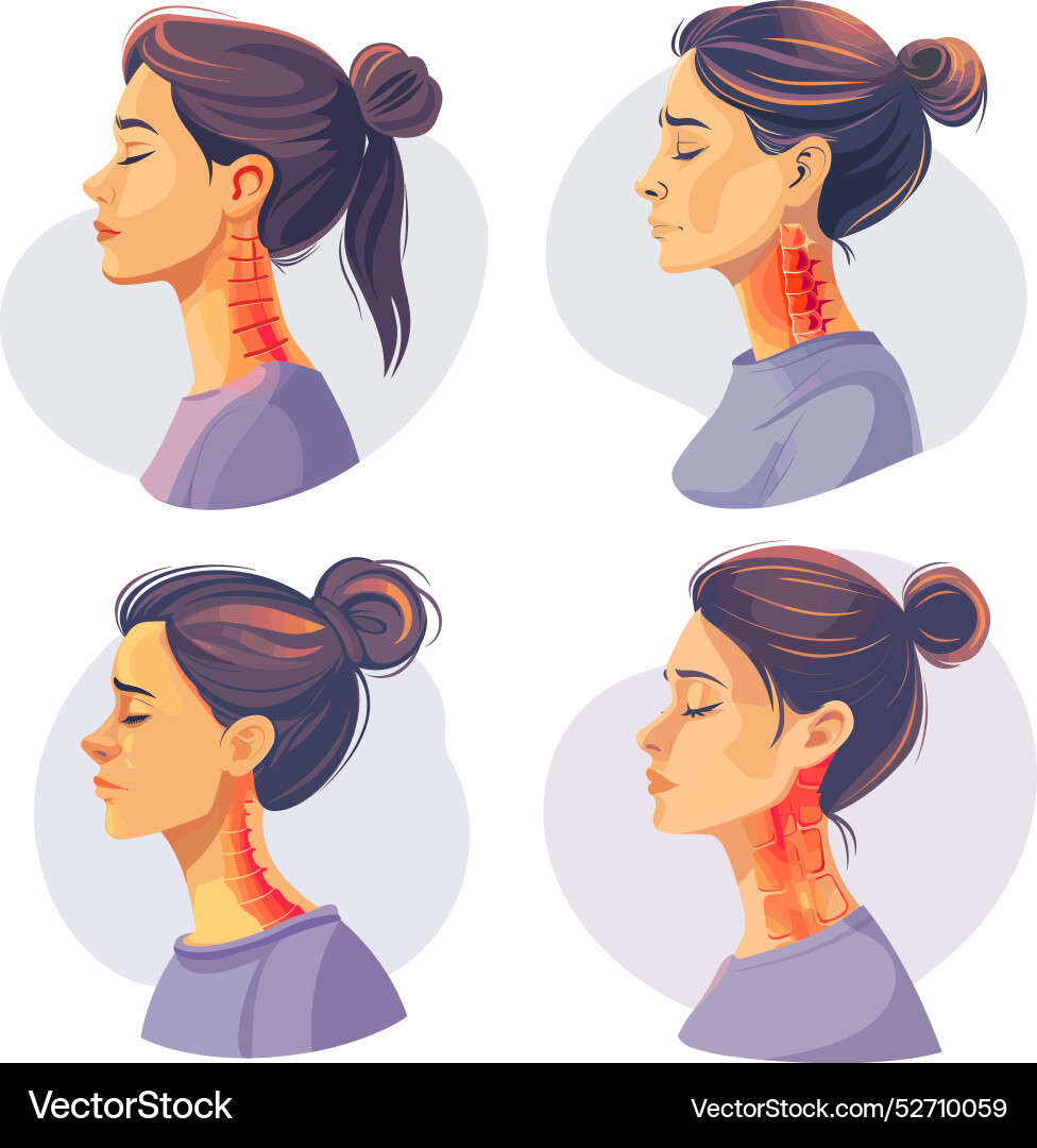 Neck women issues cartoon concepts head Royalty Free Vector