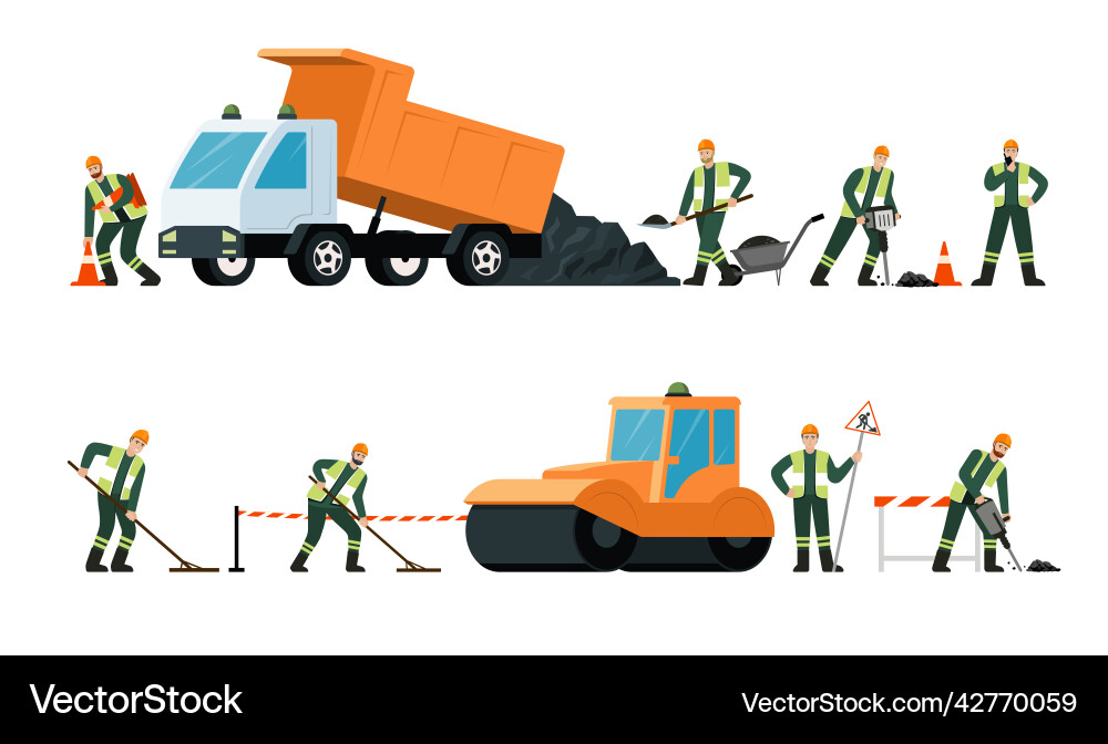 Road repair workers highway professional Vector Image