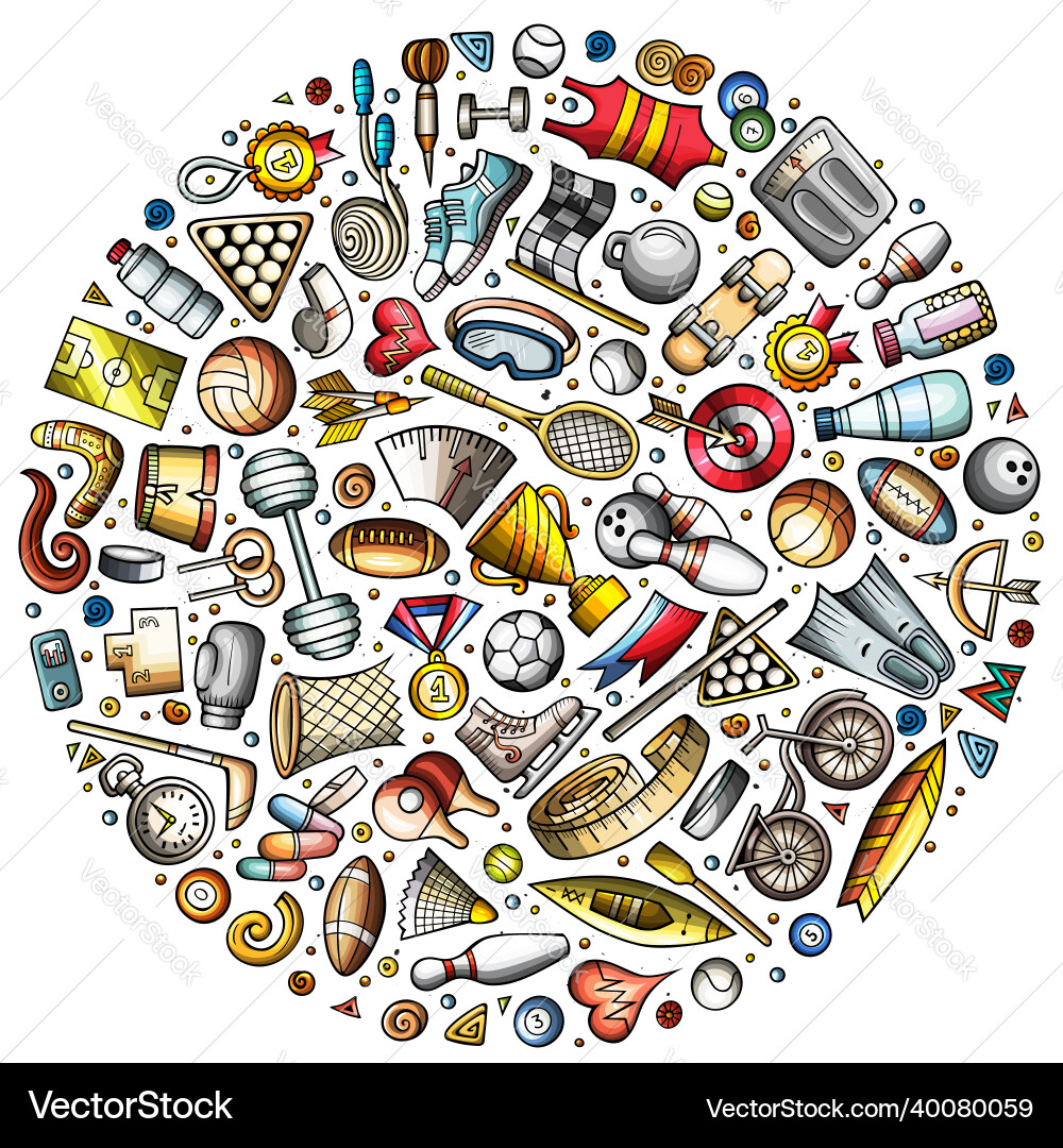 Set of sport cartoon doodle objects Royalty Free Vector